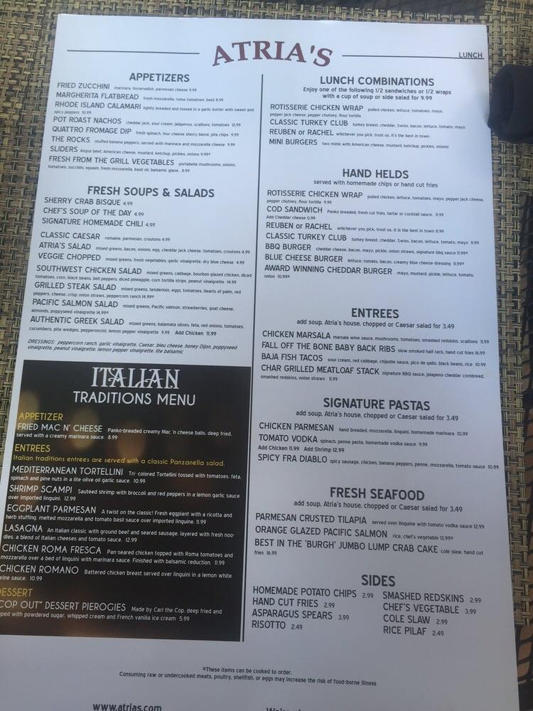 Menu at Atria's Restaurant - Mt. Lebanon, Mount Lebanon, 110 Beverly Rd