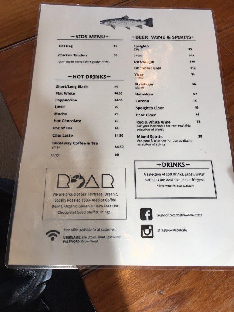 Menu at Brown Trout Cafe, Athol
