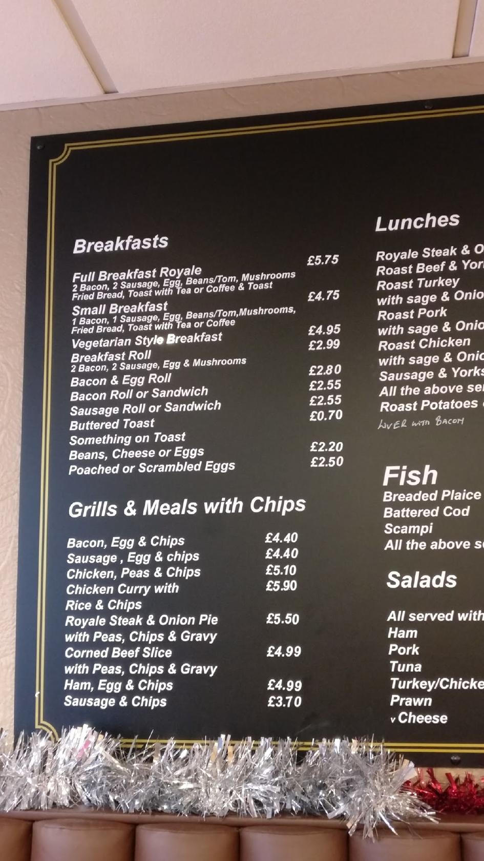 Menu at Cafe Royale, Pontypridd, 4 High St