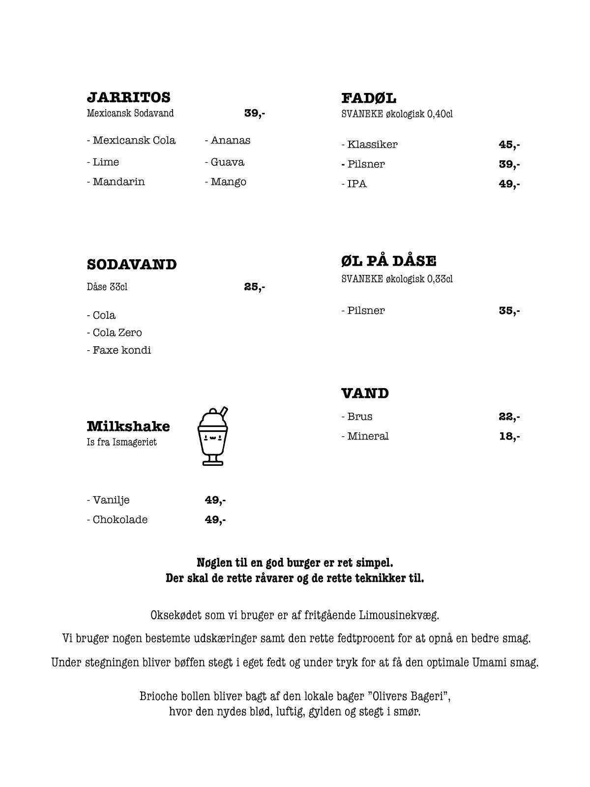 Menu at Cali Burger Joint restaurant, Dyssegård
