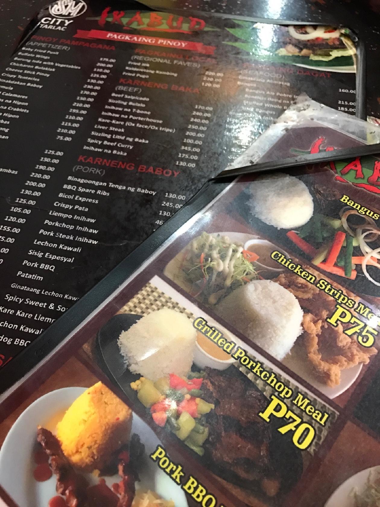 Menu at IKABUD restaurant, Tarlac City