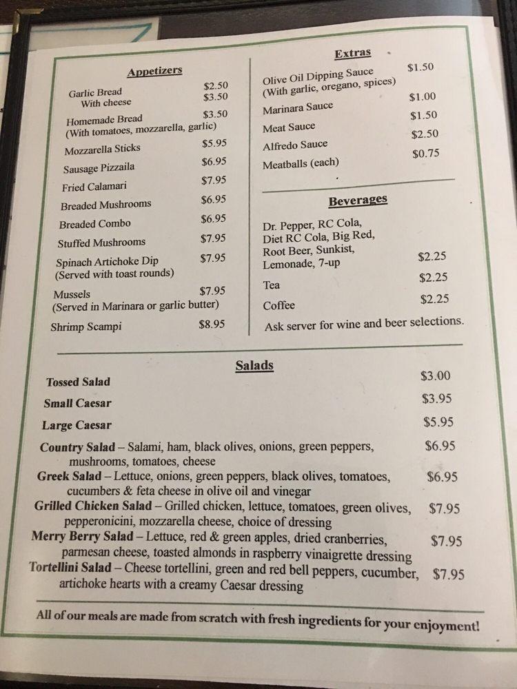 Menu at Italian Village restaurant, Corsicana