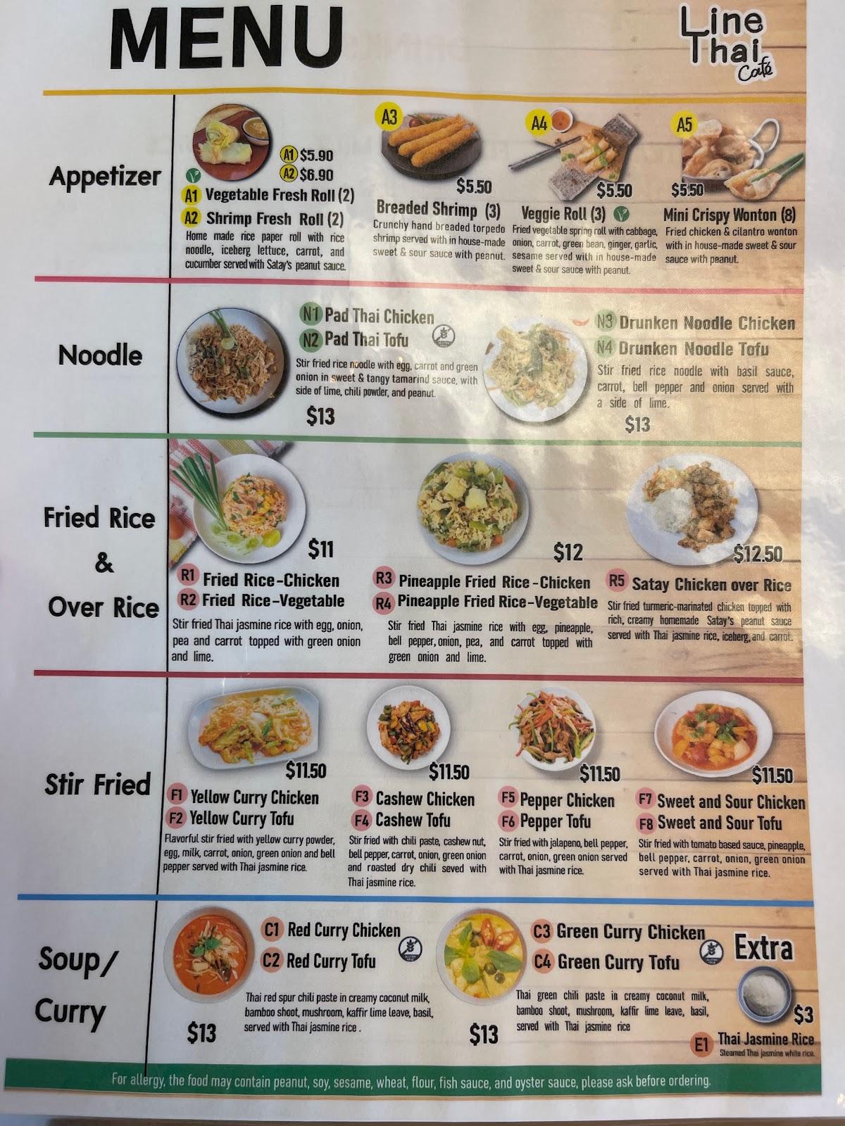 Menu at Line Thai Cafe, Alpine