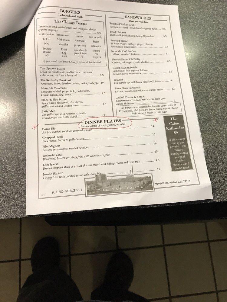 Menu at Old Gas House Restaurant, Fort Wayne