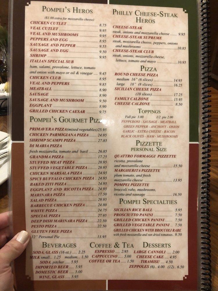 Menu at Pompei Pizza Restaurant, Rocky Point