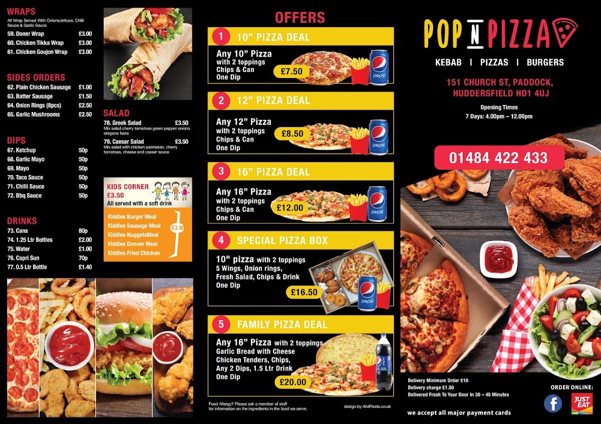 Menu at Pop N Pizza pizzeria, Huddersfield