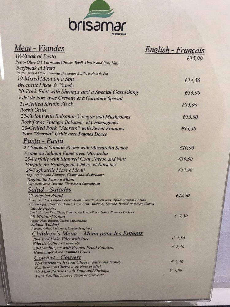 Menu at Restaurante Brisamar, Marinha Grande