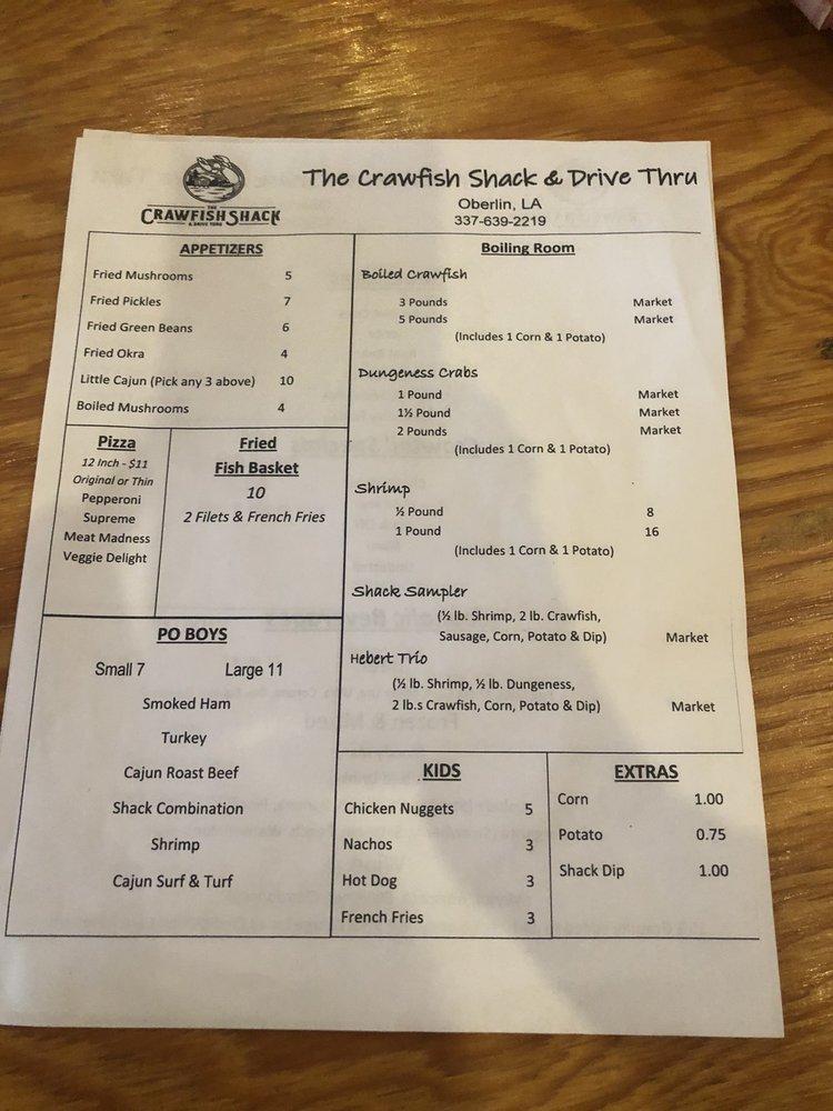Menu at The Crawfish Shack & Drive Thru restaurant, Oberlin