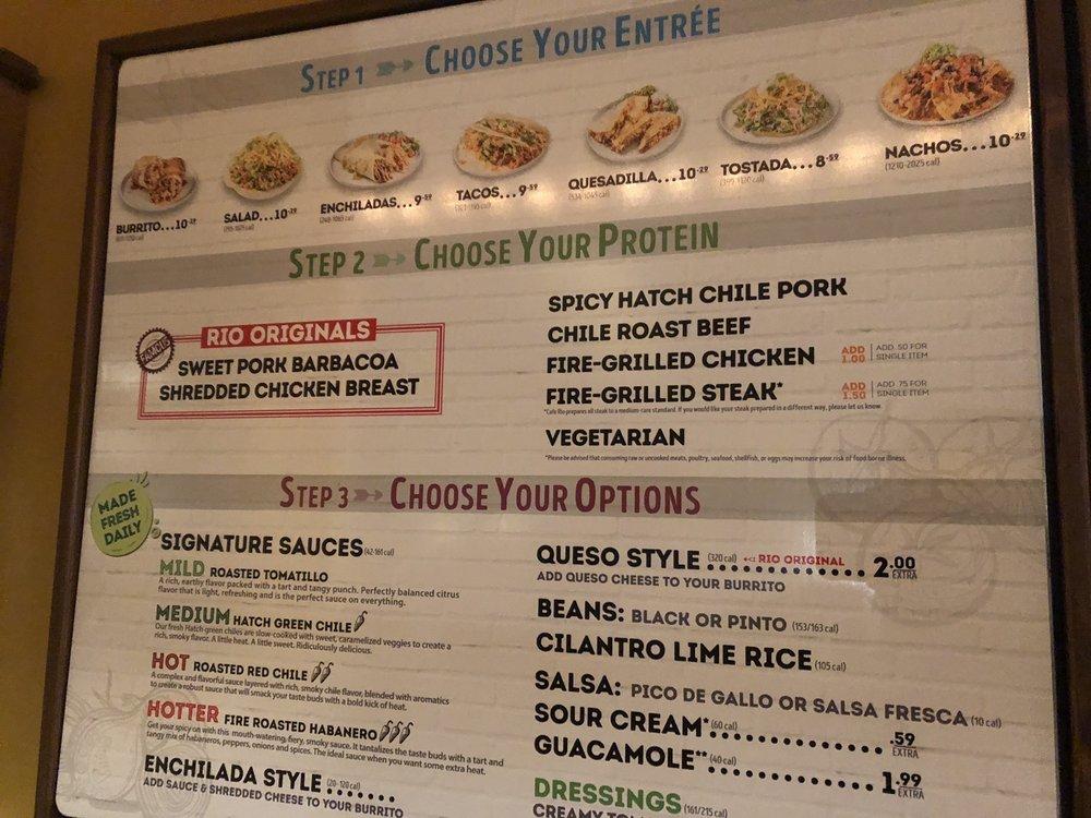 Menu at Cafe Rio Fresh Modern Mexican, Flagstaff