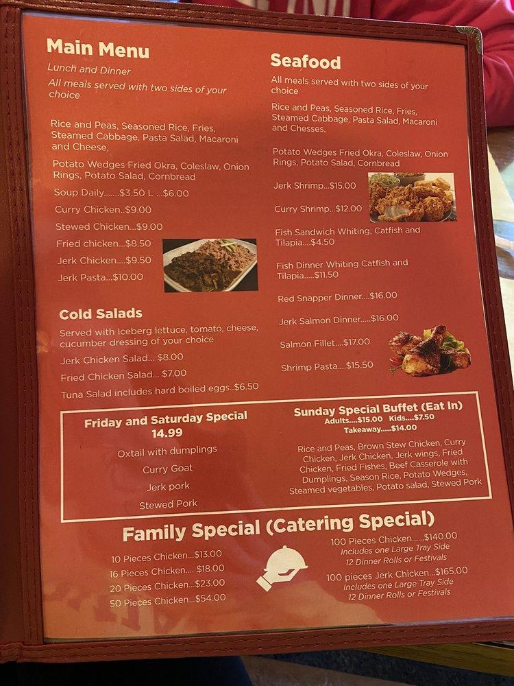 Menu at Gee's Caribbean Style restaurant, Cincinnati