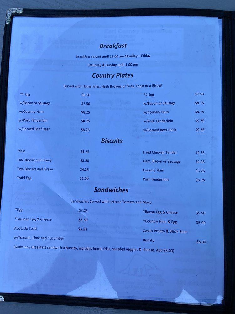 Menu at Marshall's Main Street Cafe, Marshall