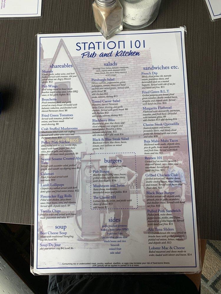 Menu at Station 101 Pub & Kitchen, DuBois, Bee Line Hwy