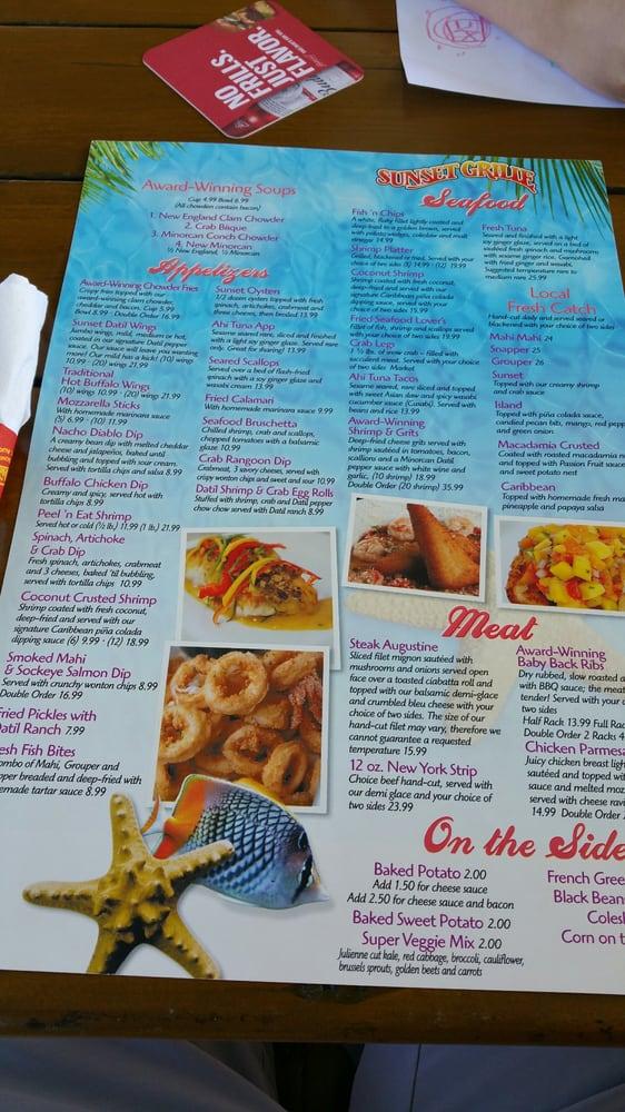 Menu at Sunset Grille pub & bar, St. Augustine, 421 A1A Beach Blvd