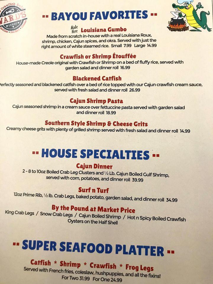 Menu at Wards Crawfish Hole pizzeria, Hot Springs