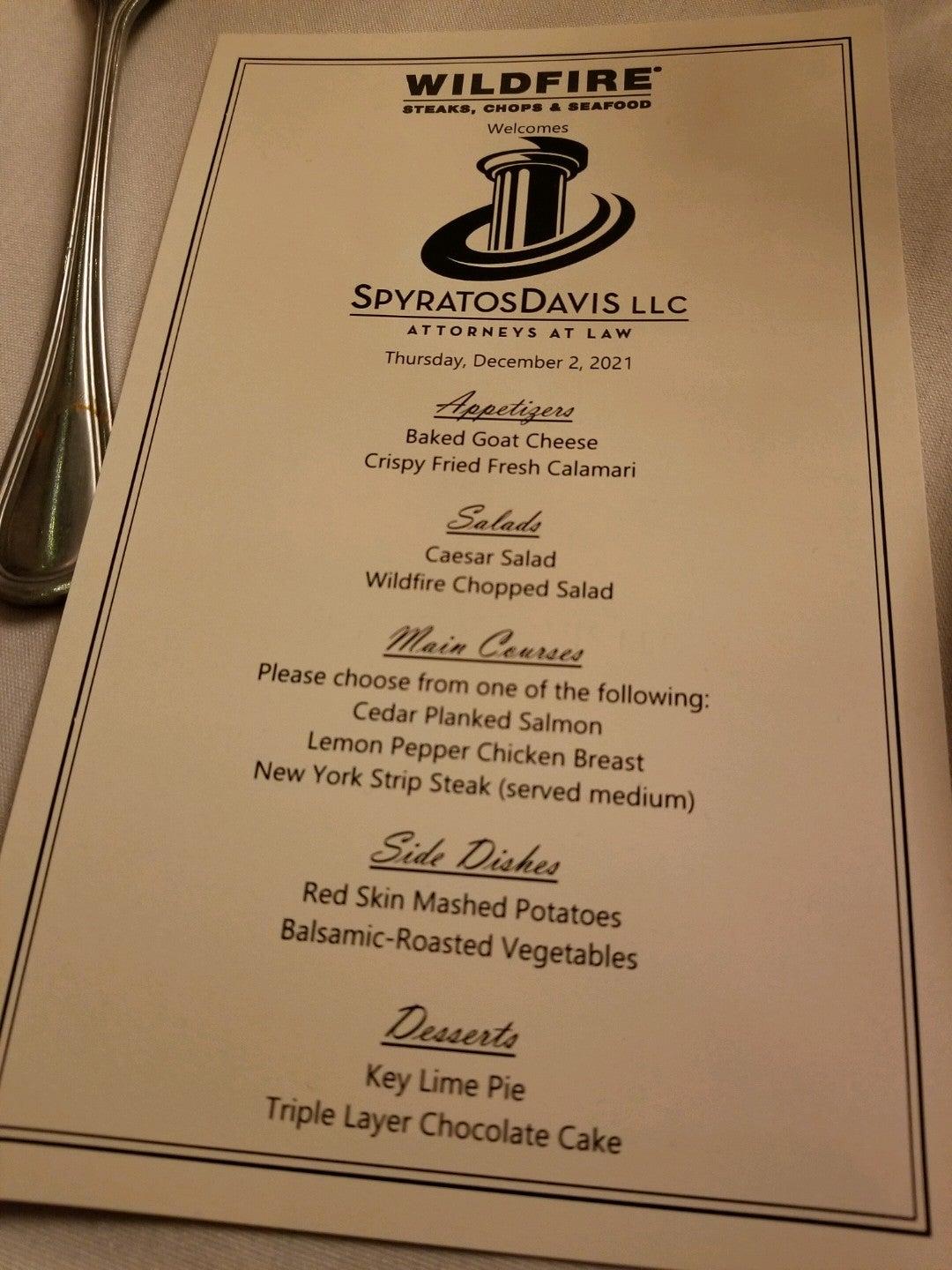 Menu at Wildfire pub & bar, Oak Brook, 232 Oakbrook Center
