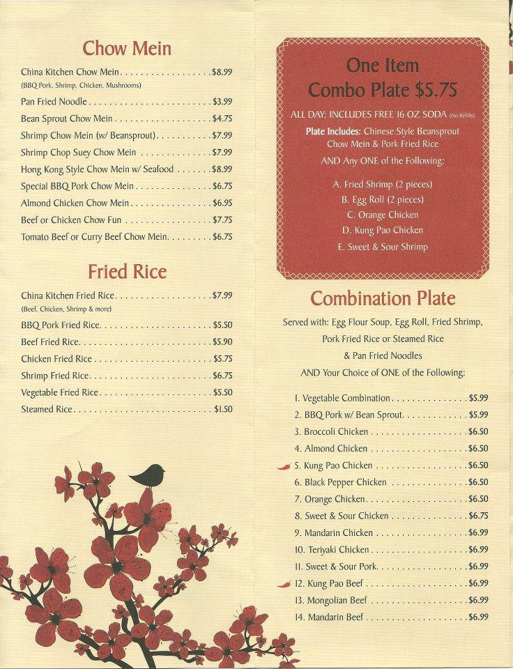 Menu at China Kitchen restaurant, Fowler