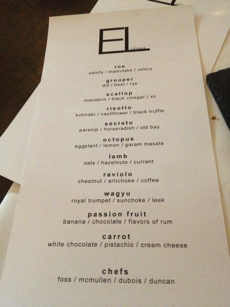 Menu at EL ideas restaurant, Chicago