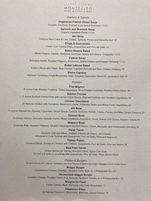 Menu at Montecito Wine Bistro pub & bar, Montecito, 516 San Ysidro Rd