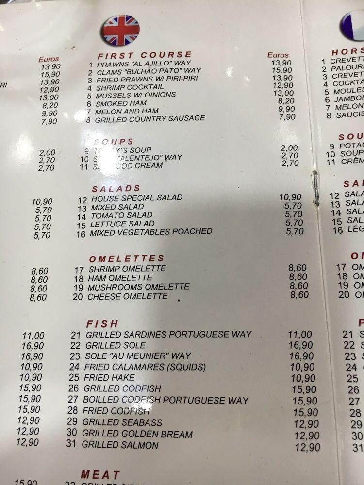 Menu at O Cardo restaurant, Lisbon, Av. Fontes Pereira de Melo 3C
