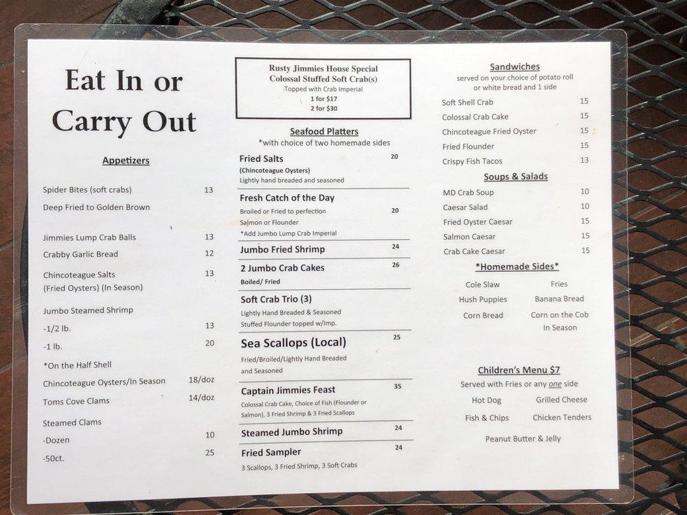 Menu at Rusty Jimmies Seafood Market & Eatery restaurant, Fenwick Island