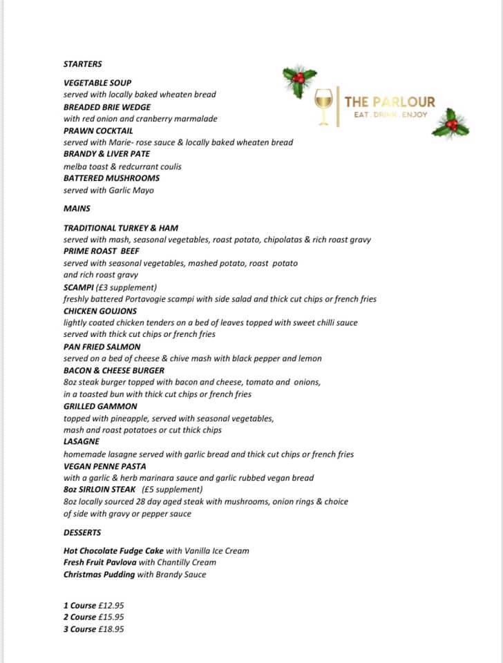 Menu at The Parlour Bar & Restaurant, Newtownards
