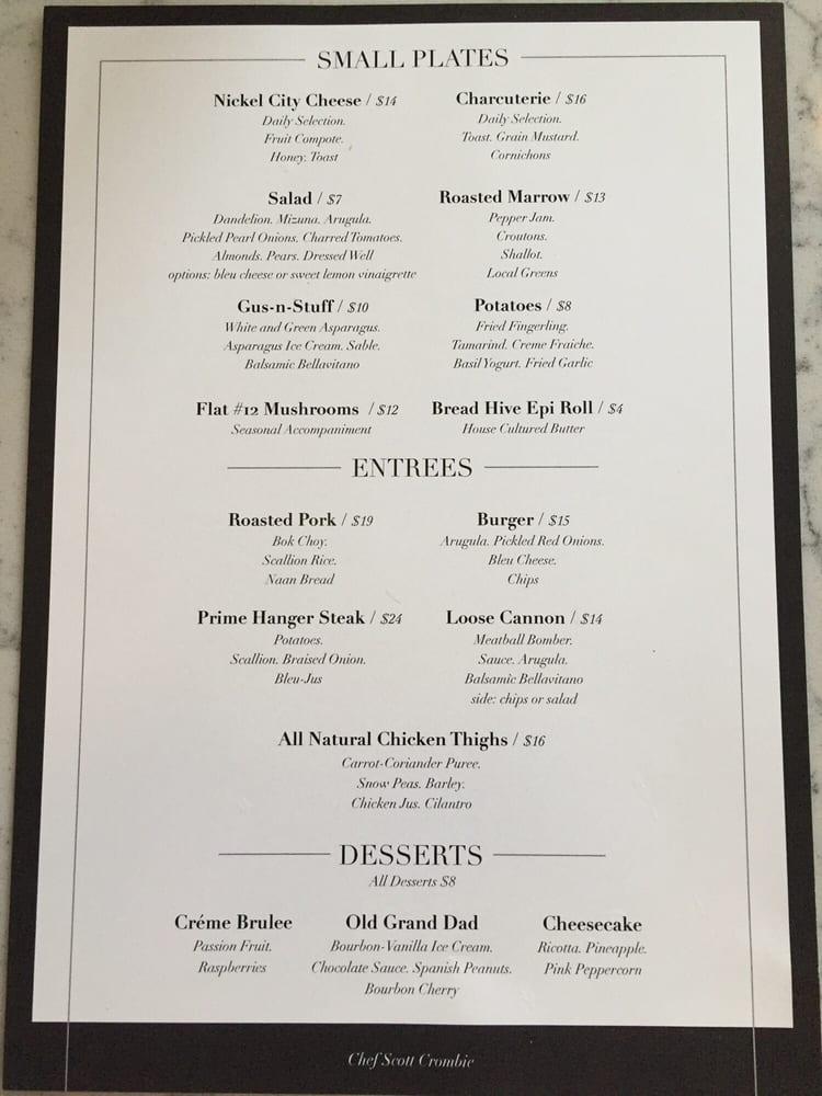 Menu at Billy Club, Buffalo