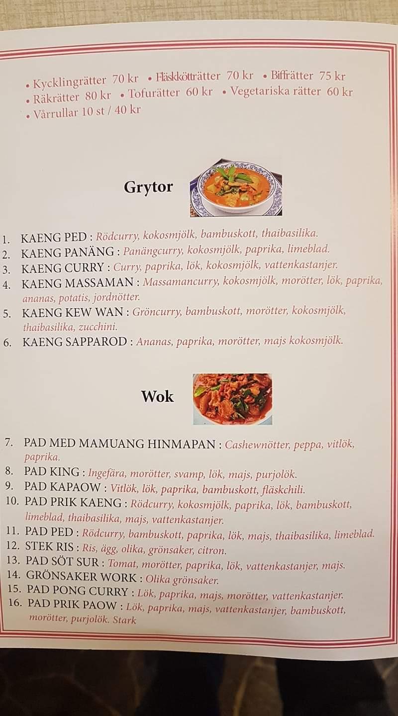 Menu at Ib Kiosken restaurant, Trollhättan