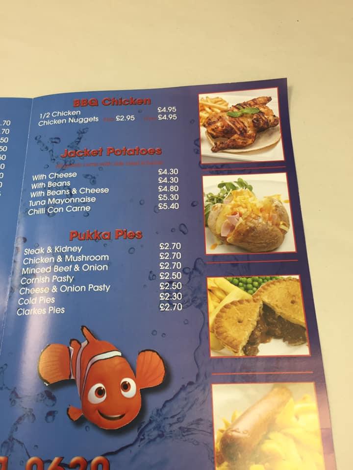 Menu at Nemo’s fish bar, Bristol
