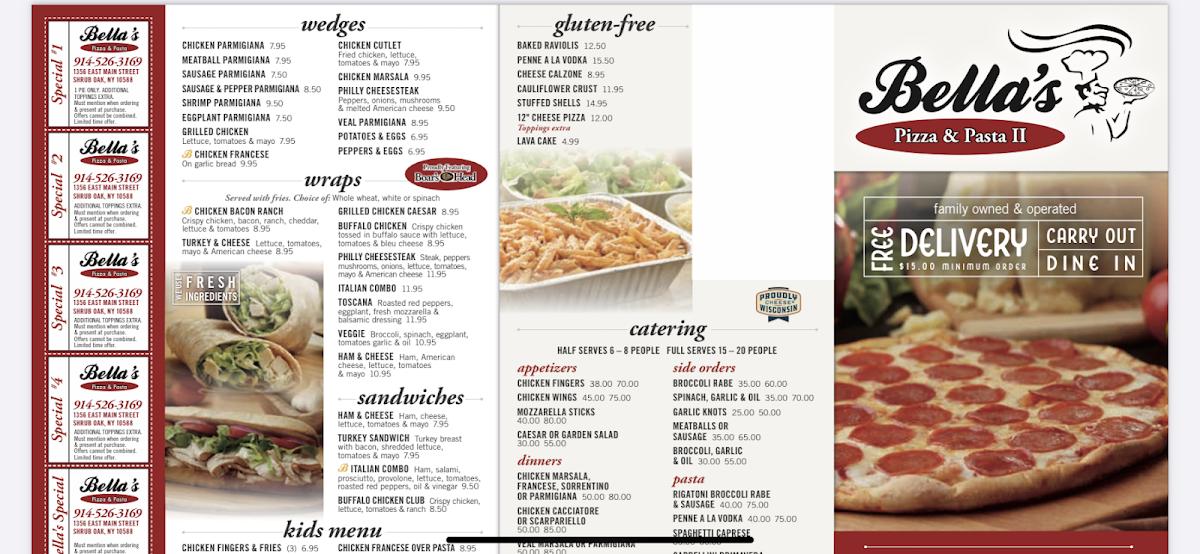 Menu at Bella’ shrub oak pizzeria, Shrub Oak
