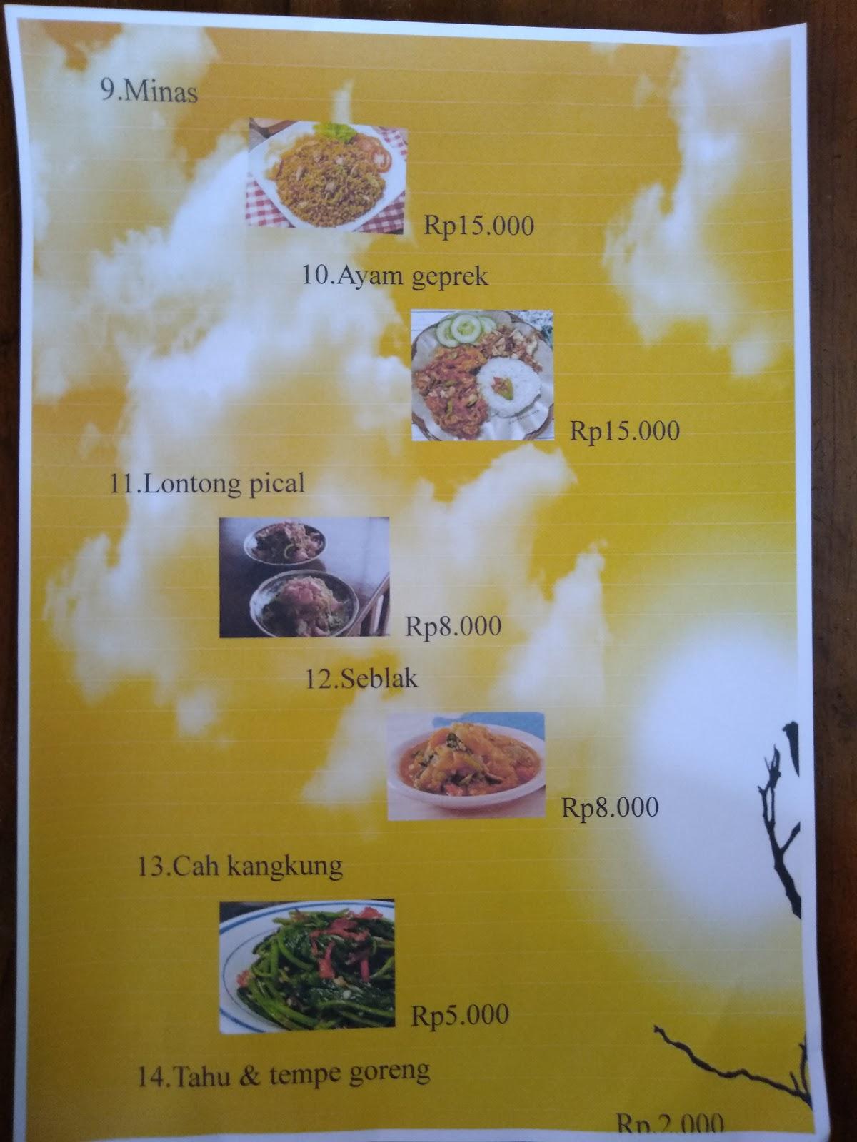 Menu at Dapur Oma restaurant, Padang