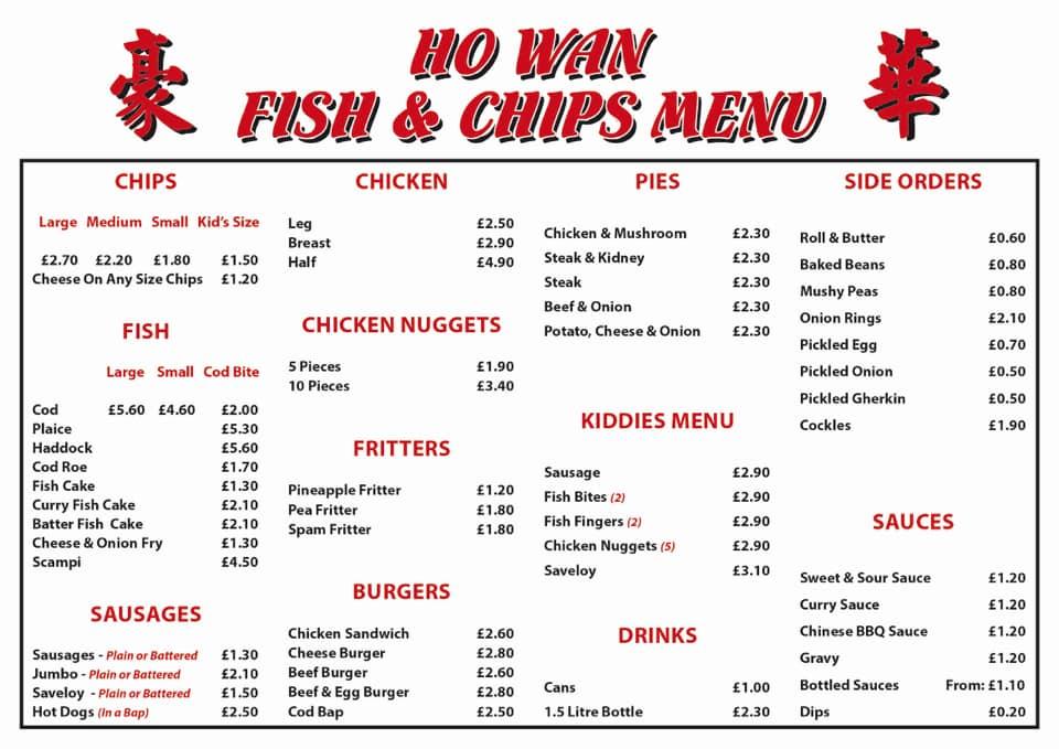 Menu at Howan Takeaway fast food, Newbury