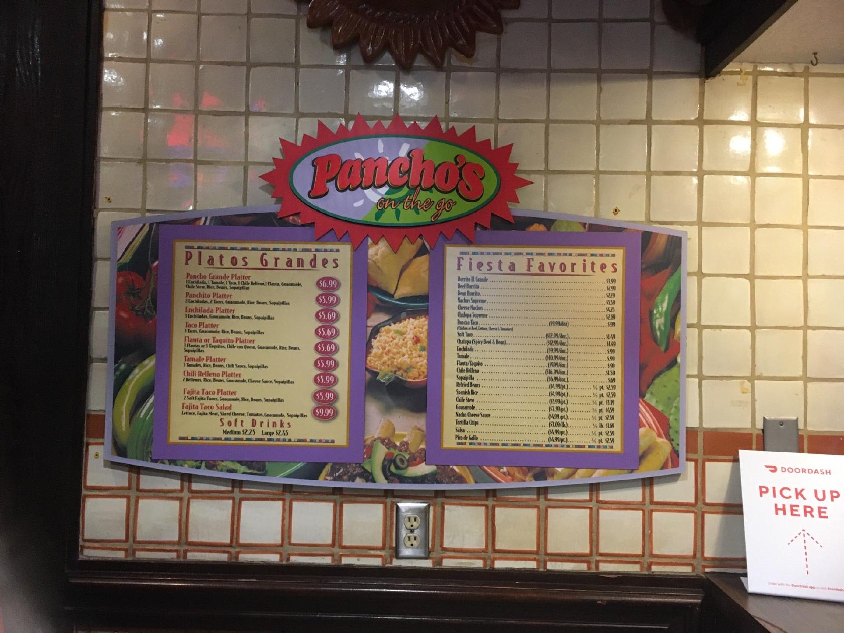 Menu at Pancho's Mexican Buffet restaurant, Humble, 260 FM 1960 APT 14