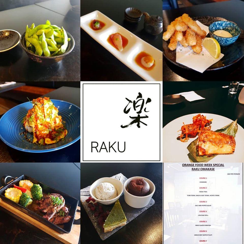 Menu at Raku Izakaya restaurant, Orange