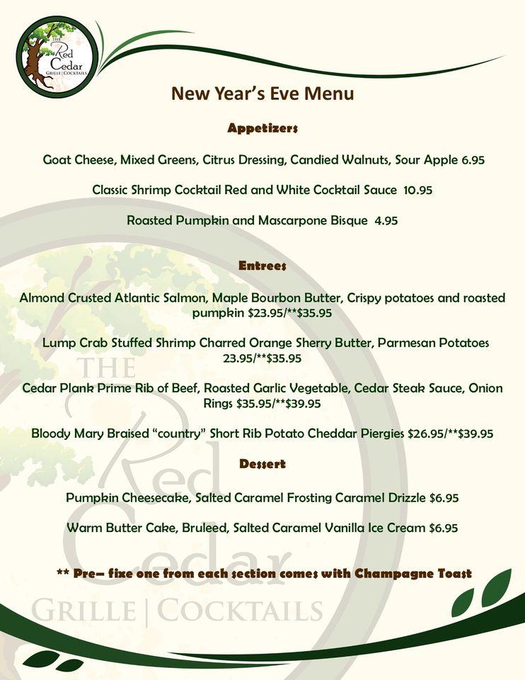 Menu at Red Cedar Grille & Cocktails steakhouse, Colmar