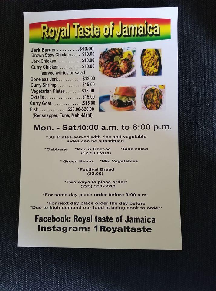 Menu at Royal Taste of Jamaica restaurant, Baton Rouge