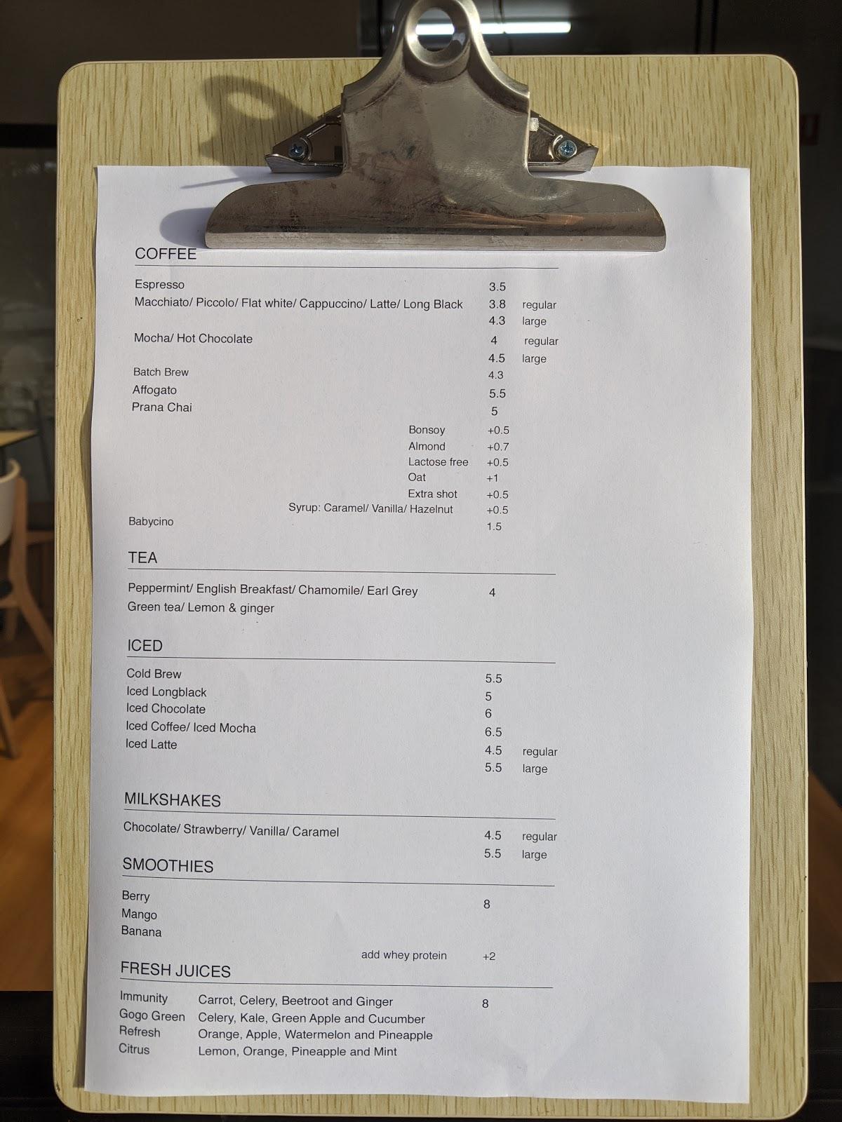 Menu at Tilt Ryde cafe, North Ryde