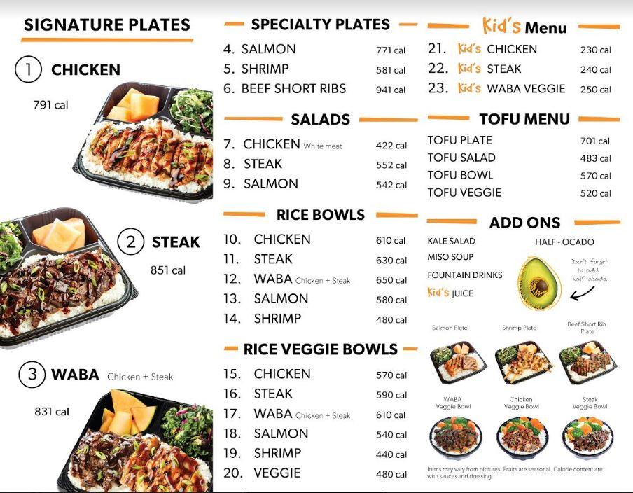 Menu at WaBa Grill fast food, Los Angeles, 18427 Nordhoff St