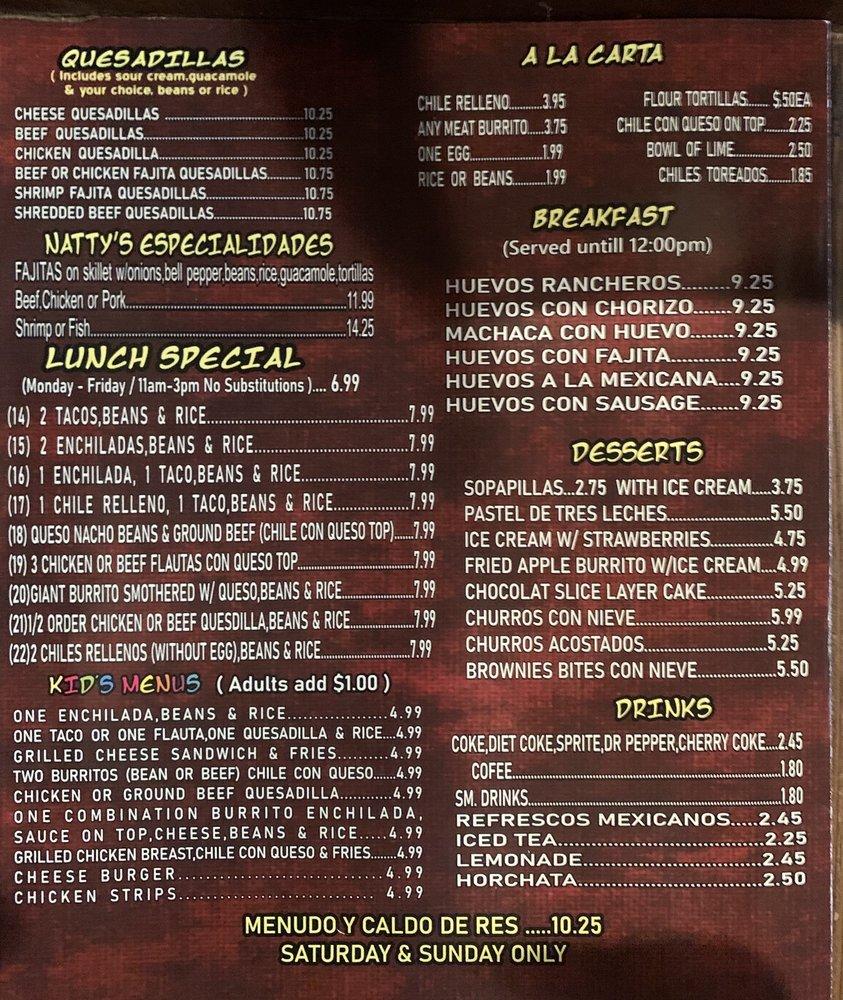 Menu at Ajuua's Mexican Restaurant, Midland