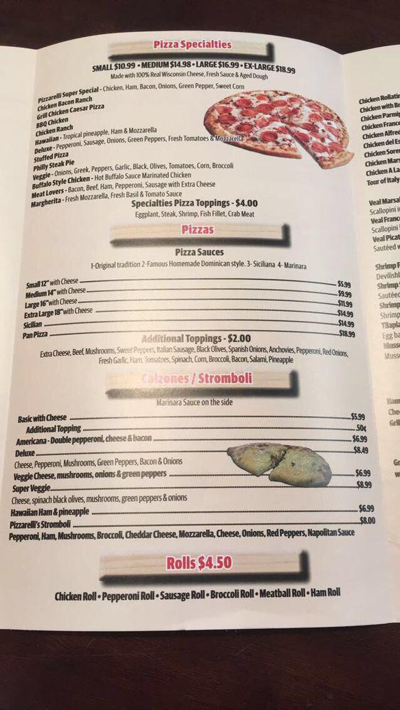 Carta de Pizzarelli Restaurant, Perth Amboy