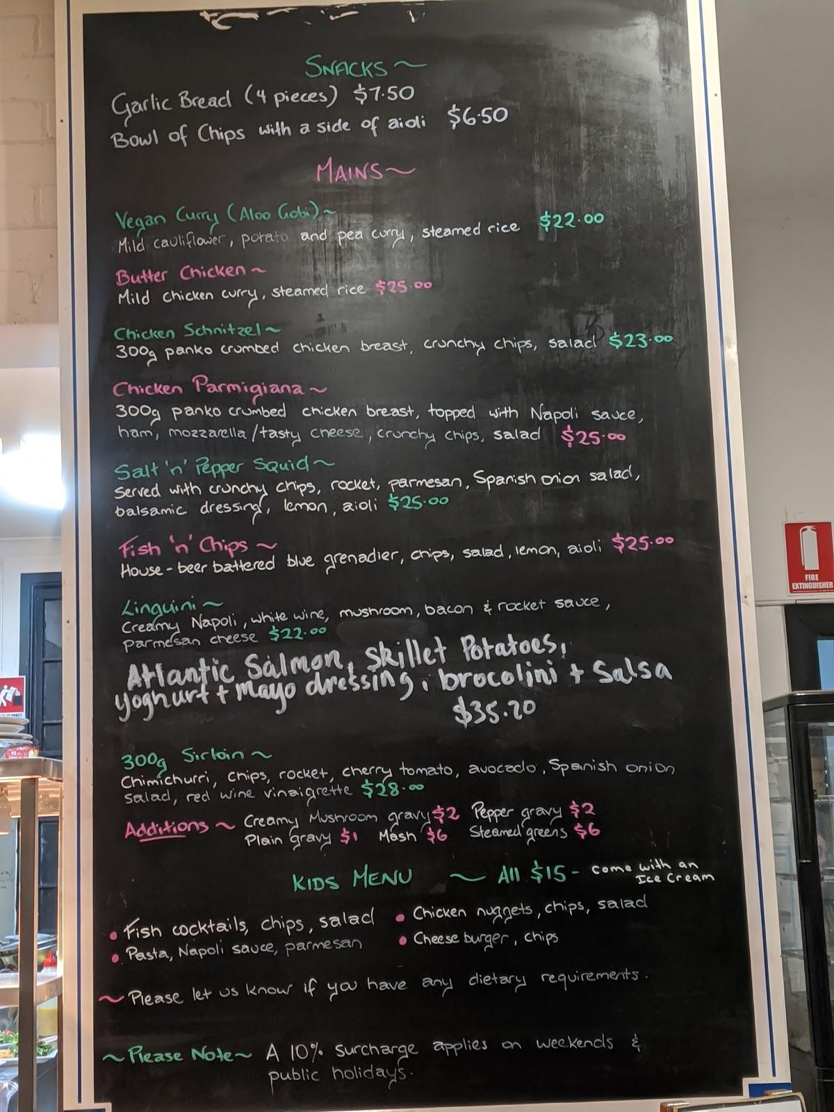 Menu at The Friendly Inn Hotel restaurant, Kangaroo Valley