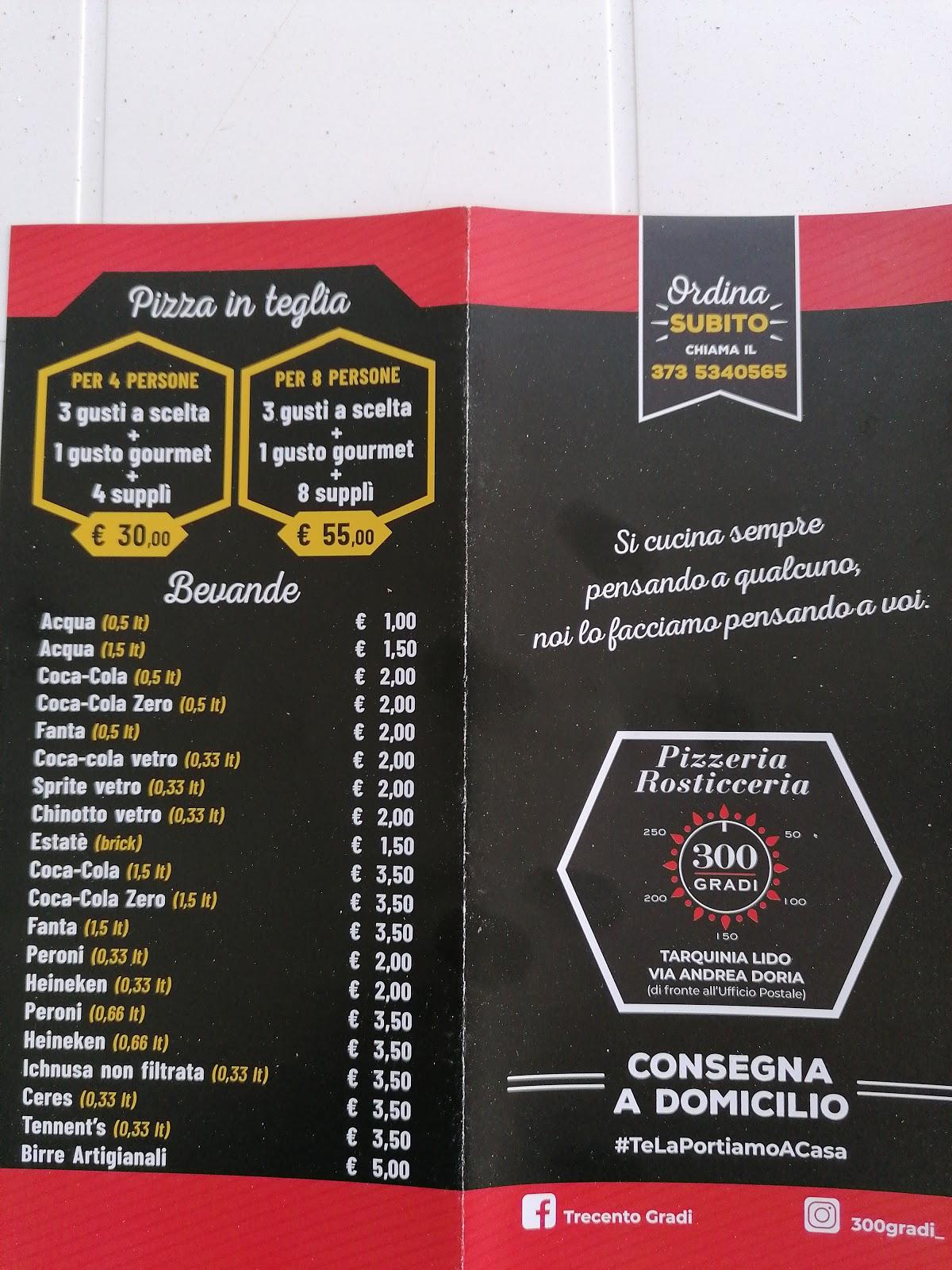 Menu at 300 gradi restaurant, Lido di Tarquinia