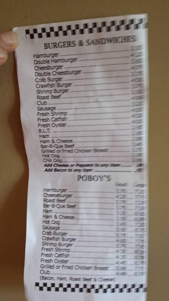 Menu at A-Bear's Diner restaurant, New Iberia