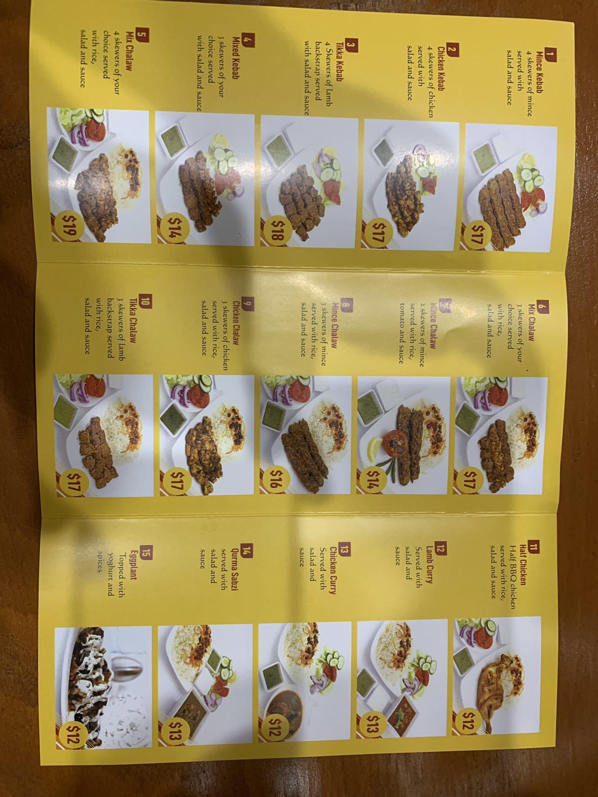 Menu at Afghan Chef ‍ restaurant, Gilles Plains