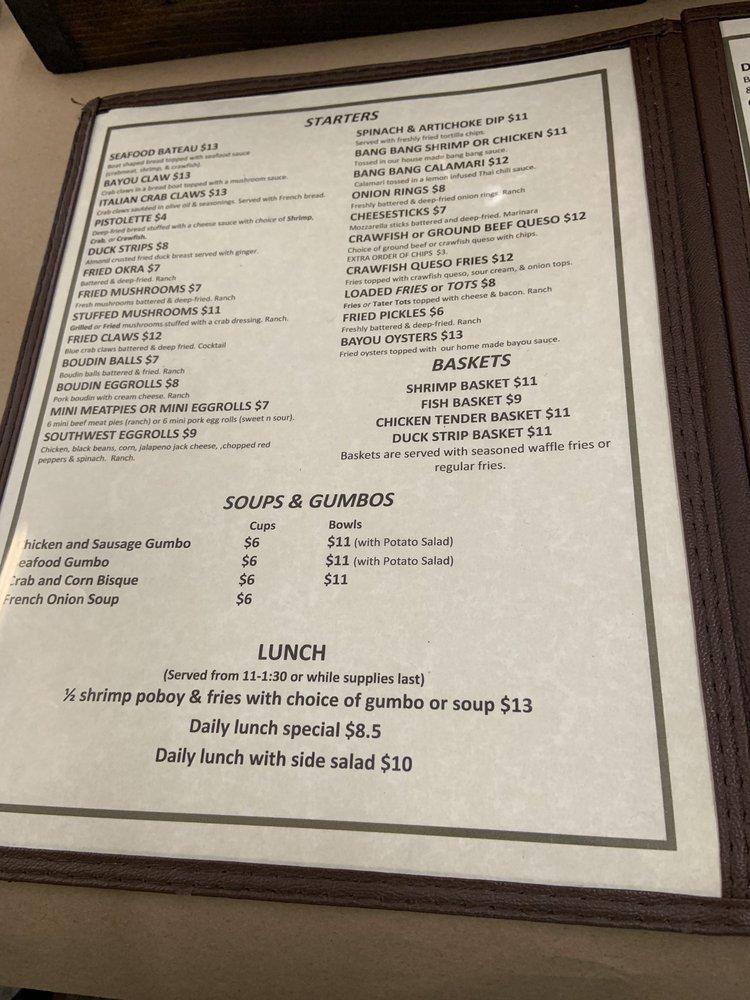 Menu at Cher Amie's Seafood Restaurant, Cut Off