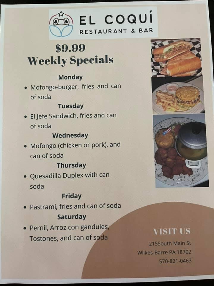 Menu at El Coqui Restaurant & Bar, Wilkes-Barre