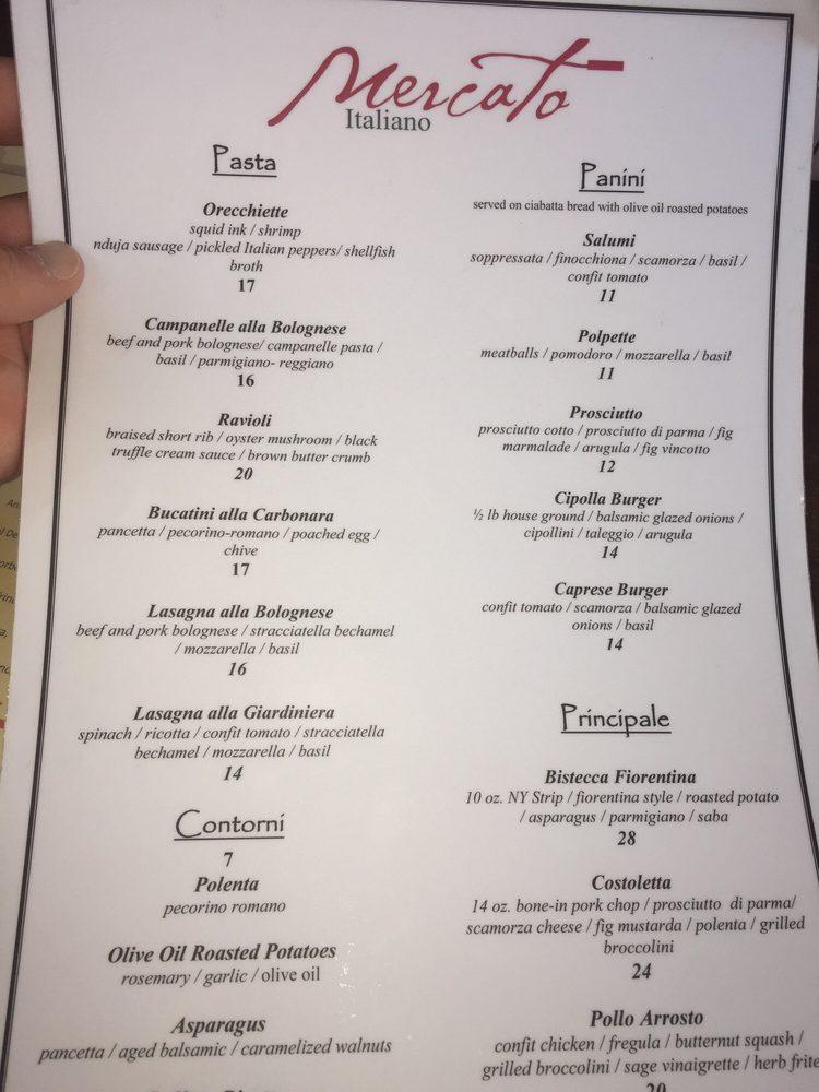 Menu at Mercato pizzeria, Prospect
