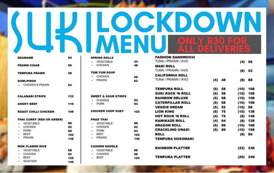 Menu at SUKI Sushi & Asian Cuisine restaurant, Port Elizabeth