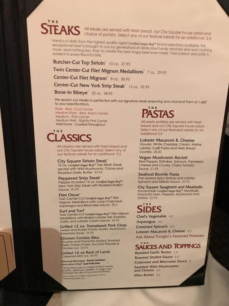 Menu at The City Square Steakhouse, Wooster