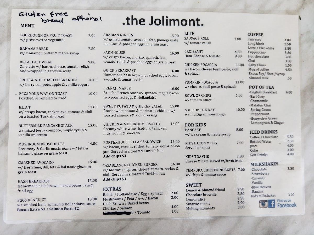 Menu at The Jolimont Cafe, Forest Hill