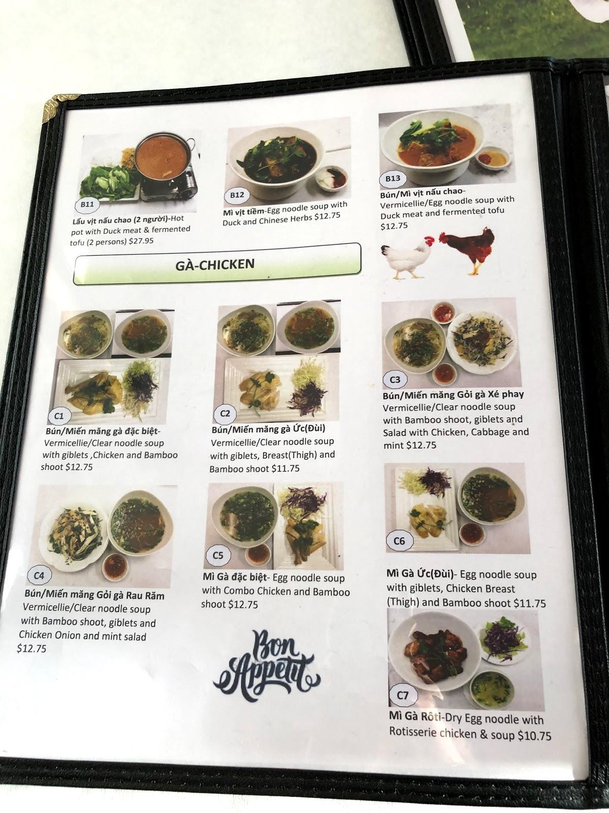 Menu at Vịt Đông Quê restaurant, San Jose